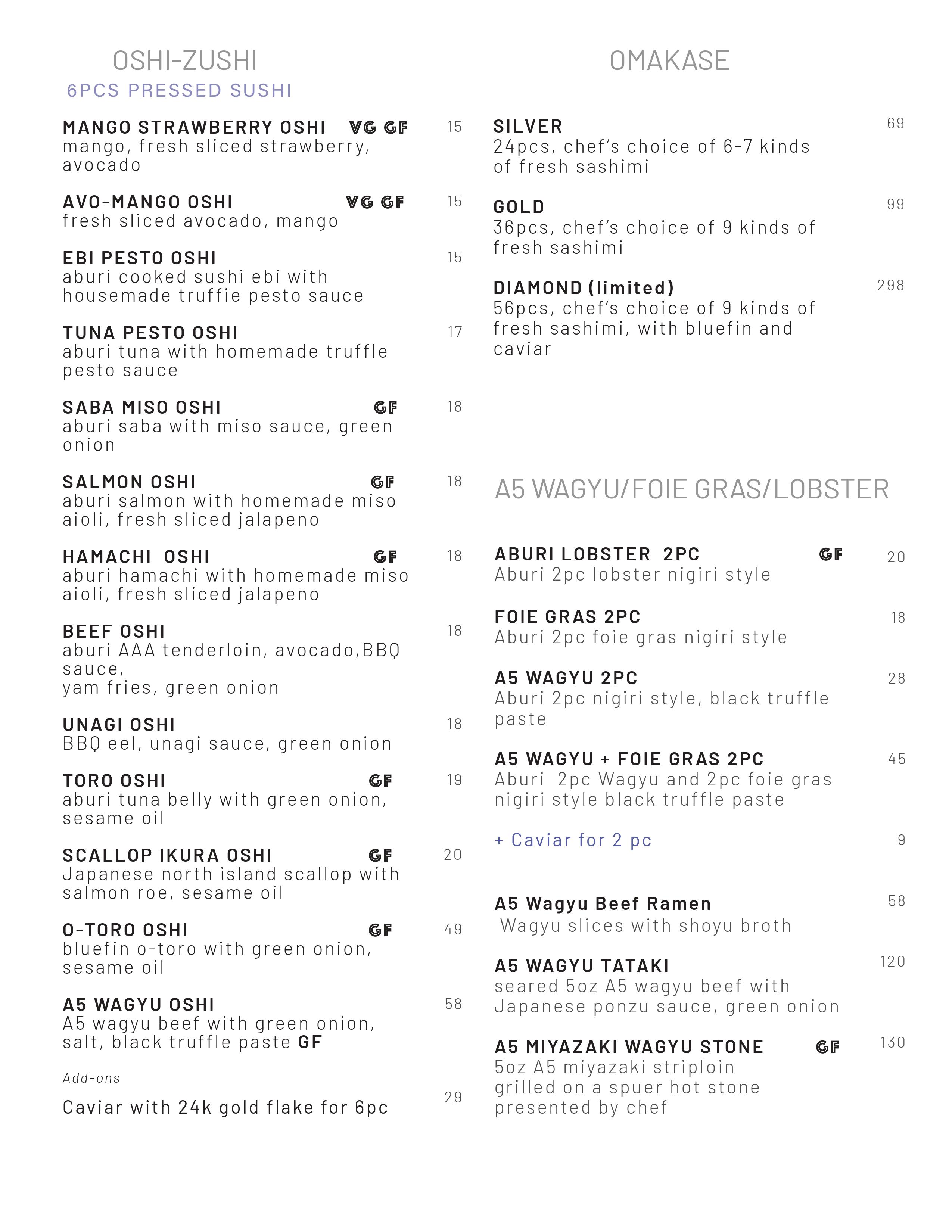 Food Menu – UNI MODERN JAPANESE RESTAURANT